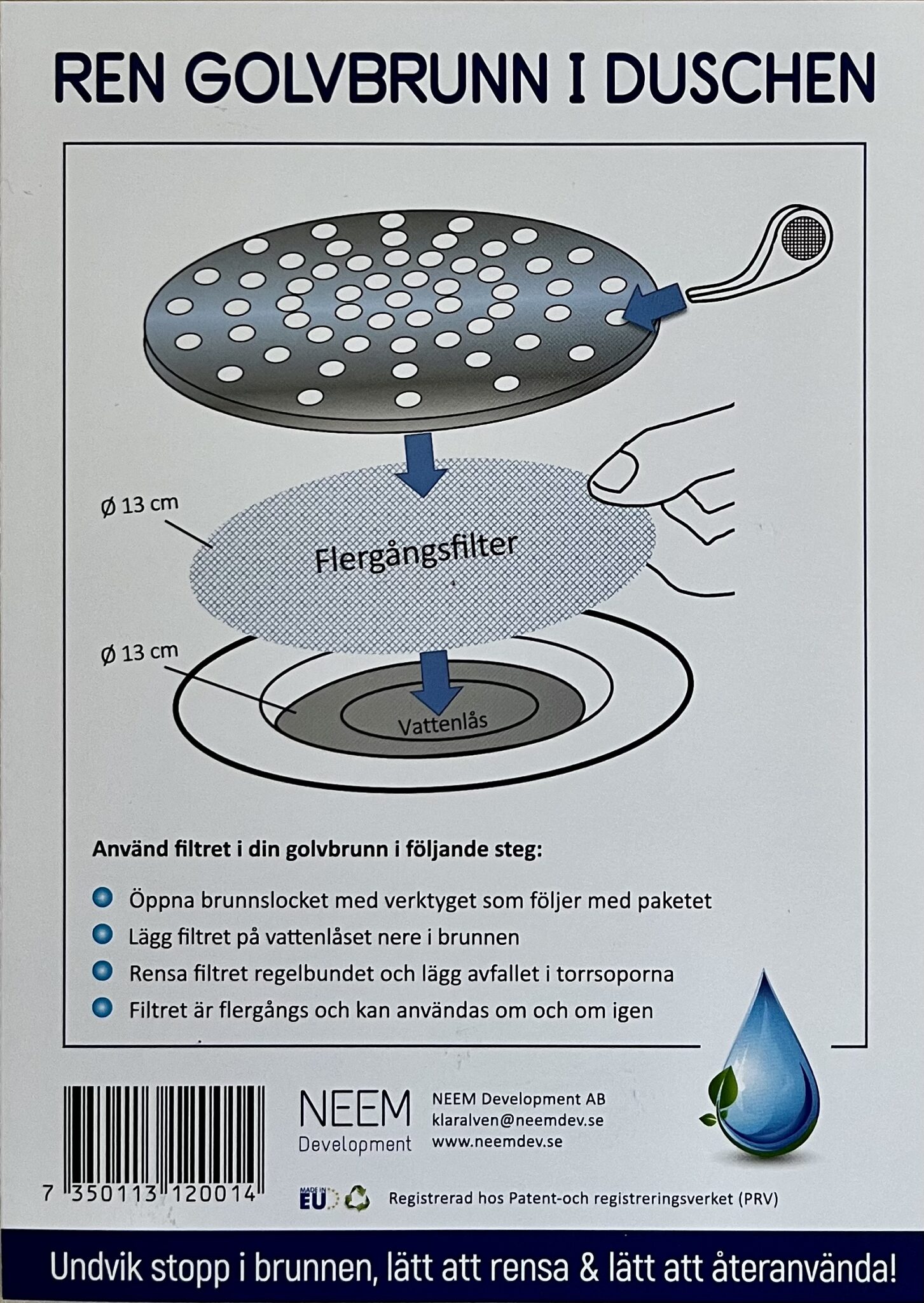 Golvbrunnsfilter - Flergångsfilter - Spara pengar och på miljön